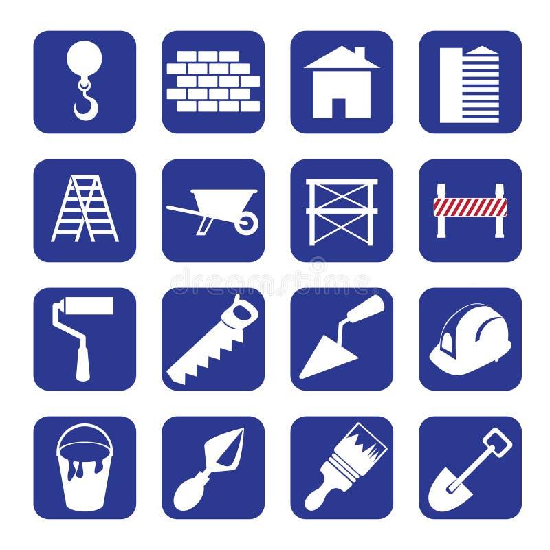 Set of Blue Construction Set Stock Vector - Illustration of concrete ...