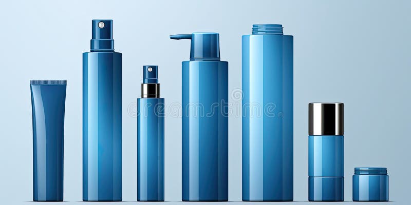 Set Blue Cosmetic Bottles Packaging Mockup, Ready for Your Design Stock ...
