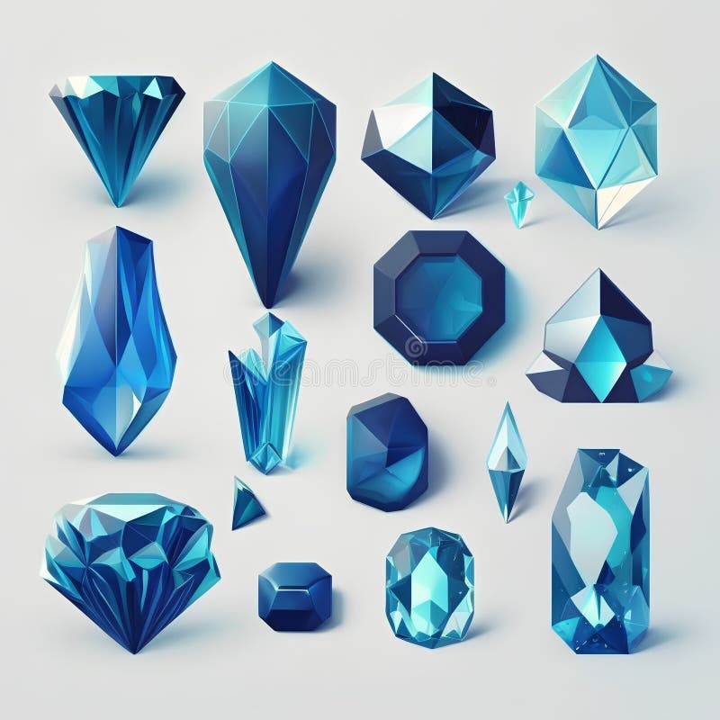 Set of Blue Crystals Isolated on White Background. 3d Vector ...