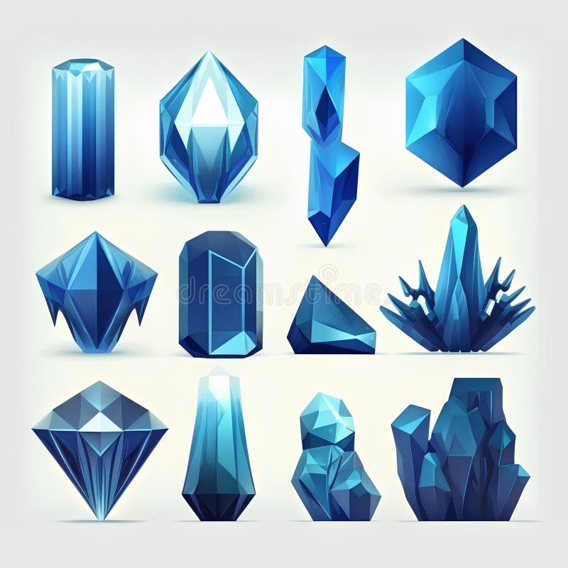 Set of Blue Crystals Isolated on a White Background. Vector ...