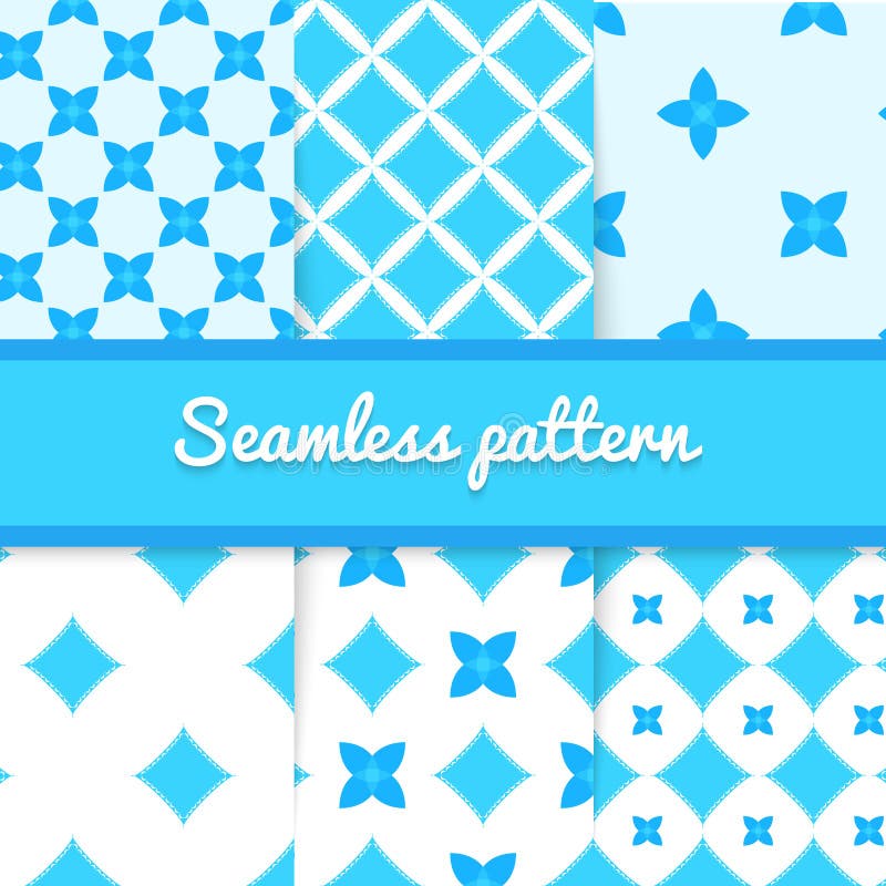 Set of Blue Cute Seamless Pattern Light Backgrounds. Stock Illustration ...