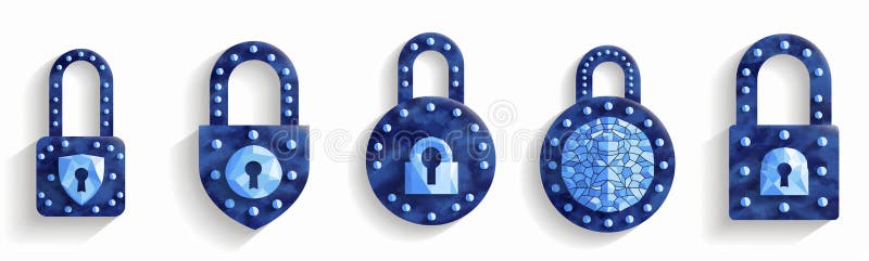 Set of Blue Digital Padlock Icons, Cut Out. Protect and Security ...