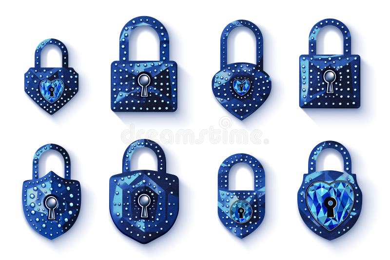 Set of Blue Digital Padlock Icons, Cut Out. Protect and Security ...