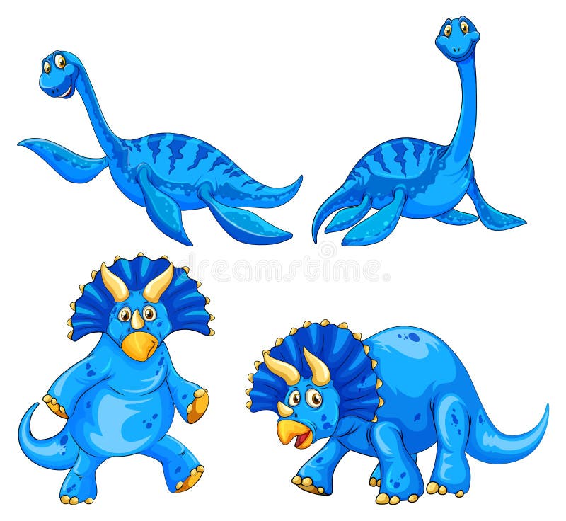 Set of Blue Dinosaur Cartoon Character Stock Vector - Illustration of ...