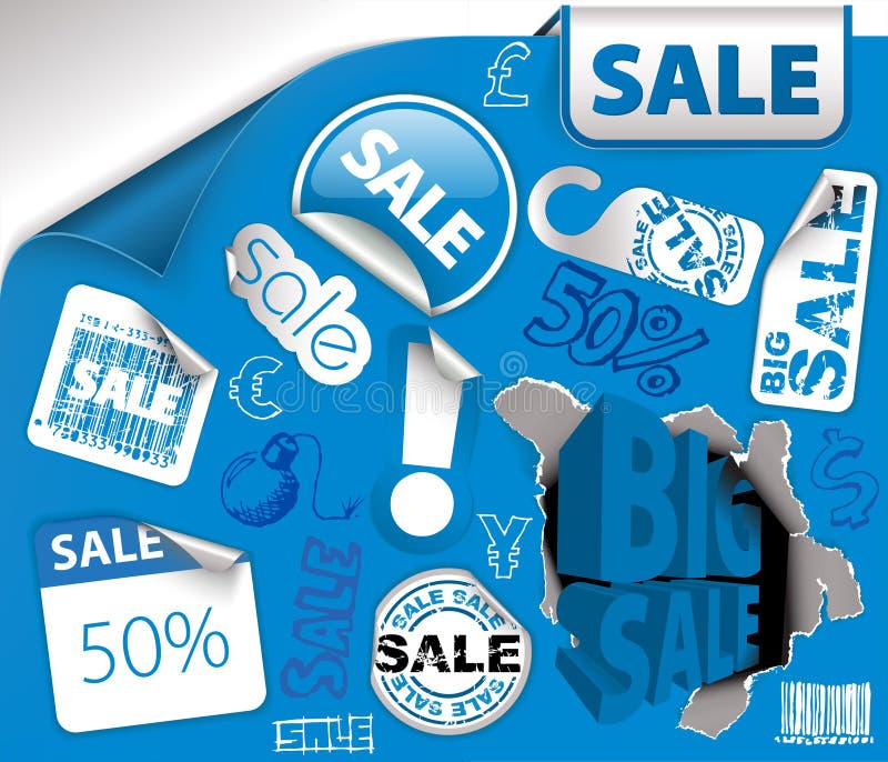 Set of Blue Discount Tickets, Labels Stock Illustration - Illustration ...