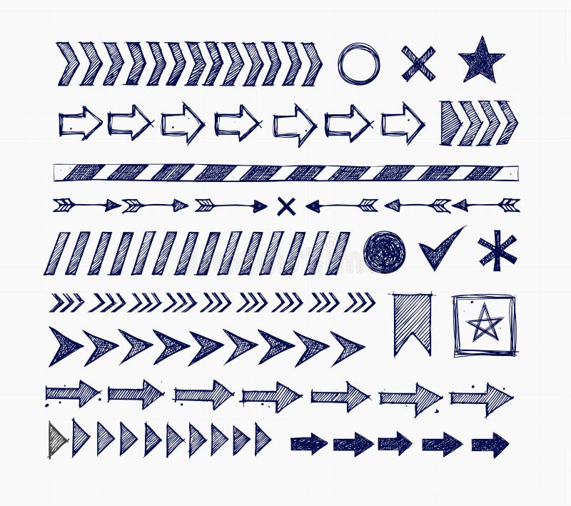 Set of Blue Doodle Arrow Dividers, Pointers, Danger Tape and Design ...