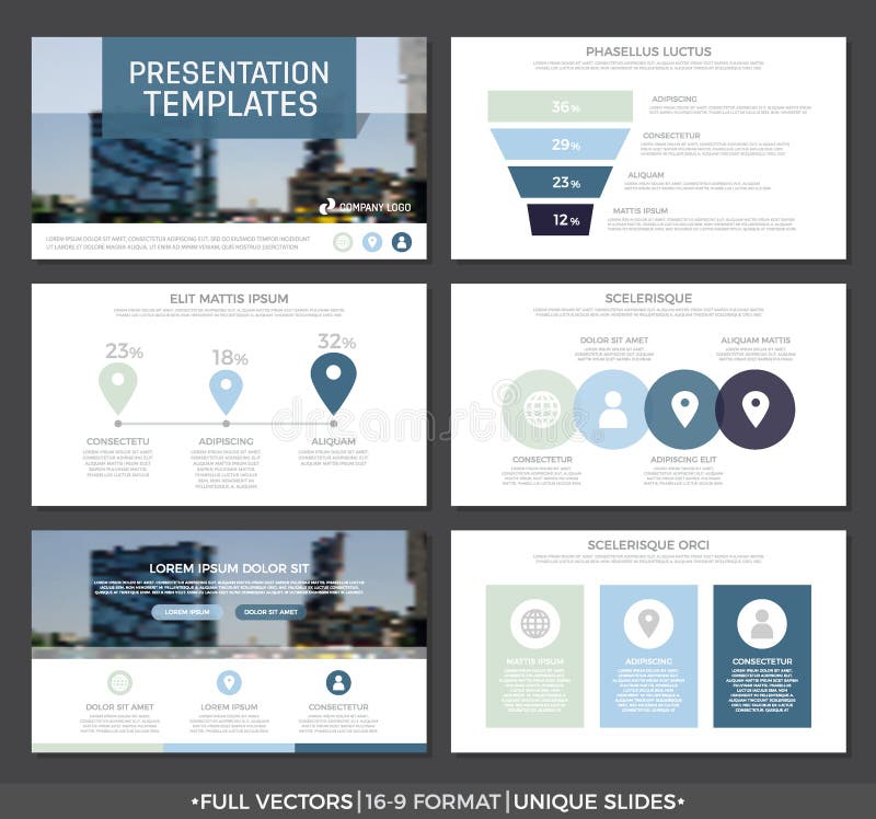 Set of Blue Elements for Multipurpose Presentation Template Slides with ...