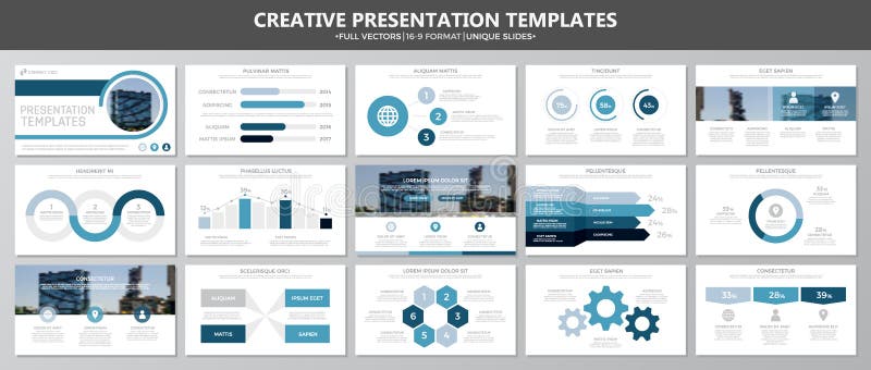 Set of Blue Elements for Multipurpose Presentation Template Slides with ...