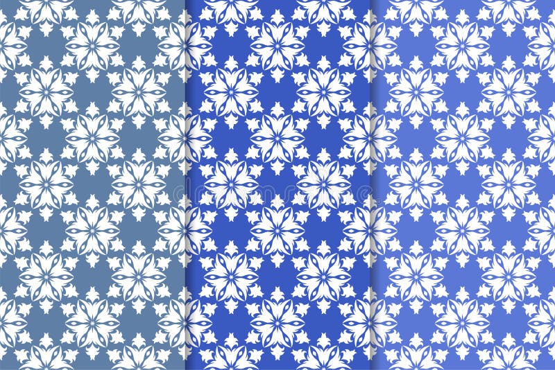 Set of Blue Floral Designs. Vertical Blue Seamless Patterns Stock ...