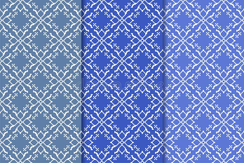 Set of Blue Floral Designs. Vertical Blue Seamless Patterns Stock ...