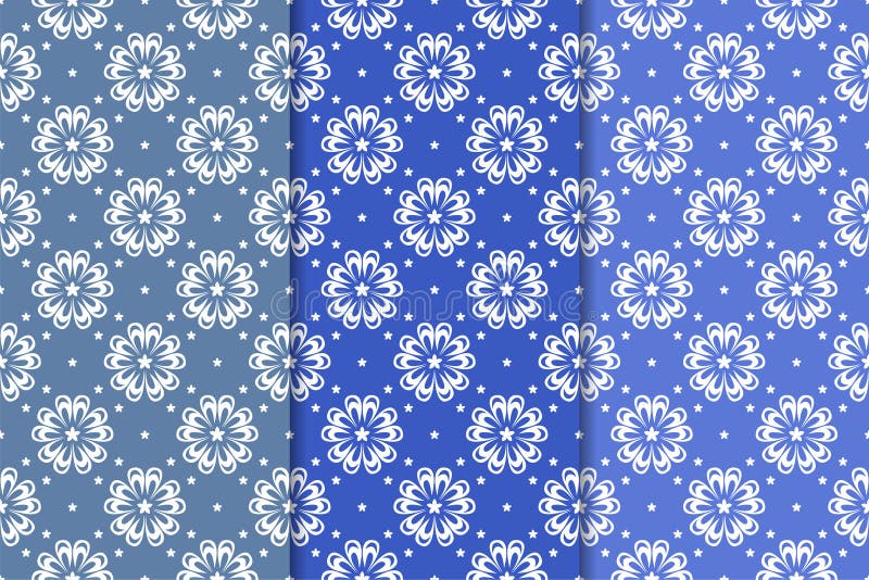 Set of Blue Floral Designs. Vertical Blue Seamless Patterns Stock ...