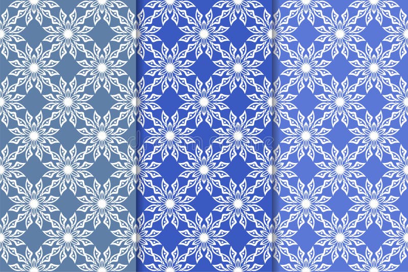 Set of Blue Floral Designs. Vertical Blue Seamless Patterns Stock ...