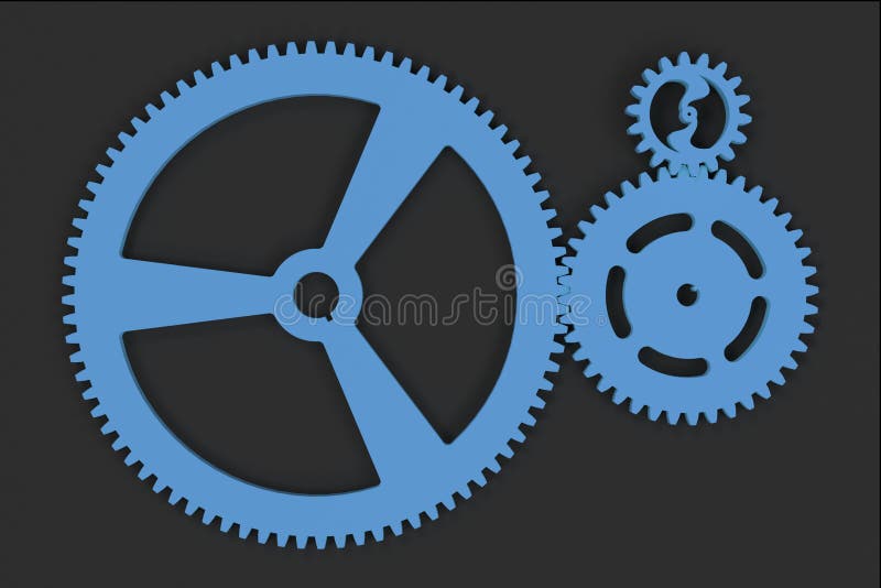Set Of Blue Gears And Cogs On Black Background Stock Illustration ...