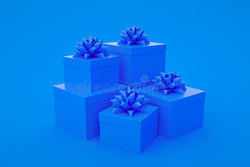 Set of Blue Gift Boxes Isolated on Blue Background. Minimalist Creative ...