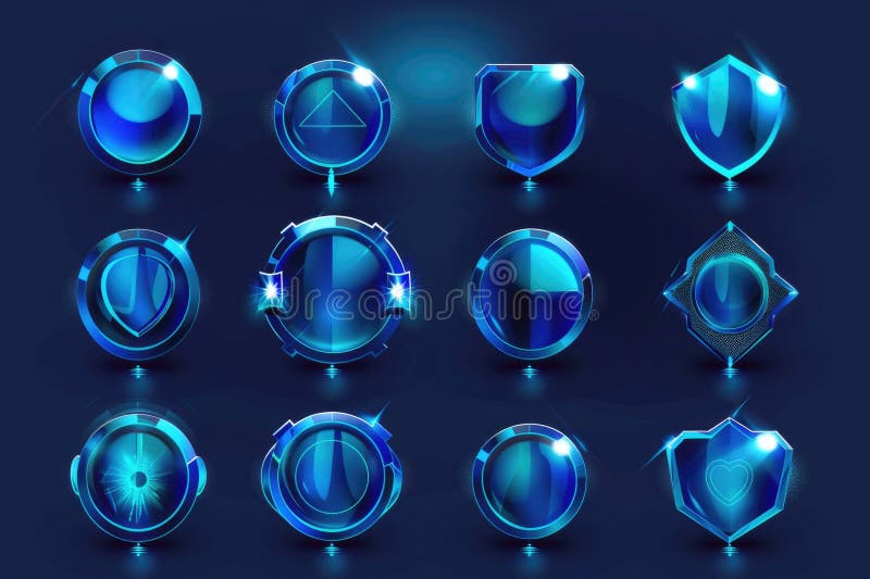 Set of Blue Glass Buttons on a Dark Background. Perfect for Website ...