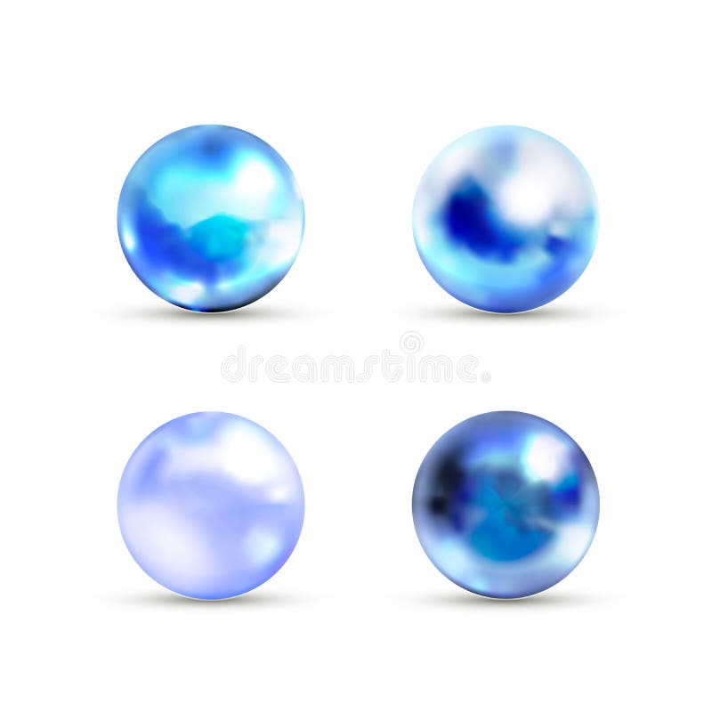 Set of Blue Glossy Marble Balls with Glare on White Stock Vector ...