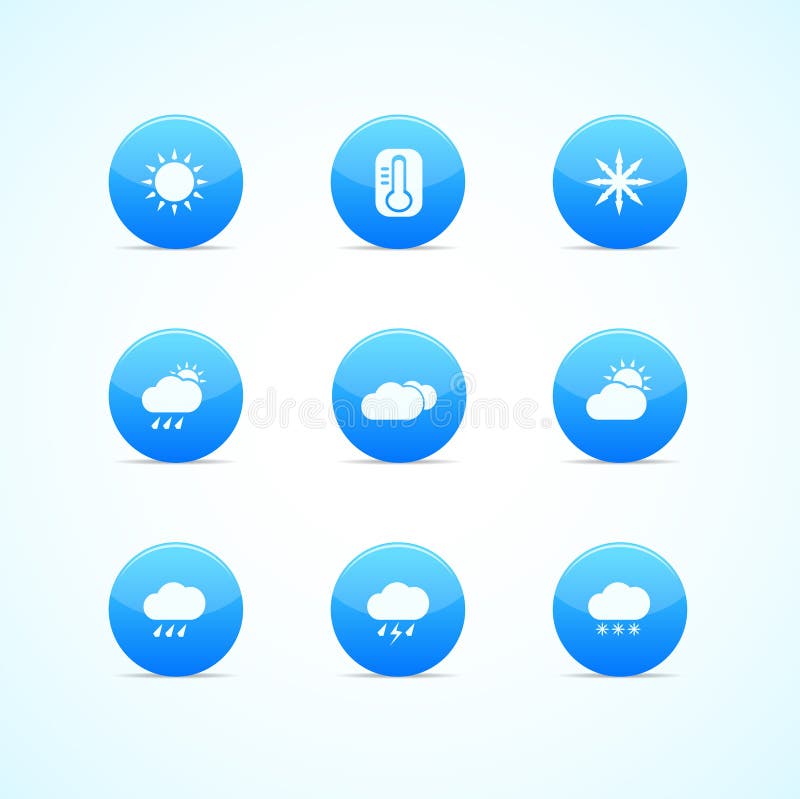 Set of Blue Glossy Weather Icons Stock Vector - Illustration of ...