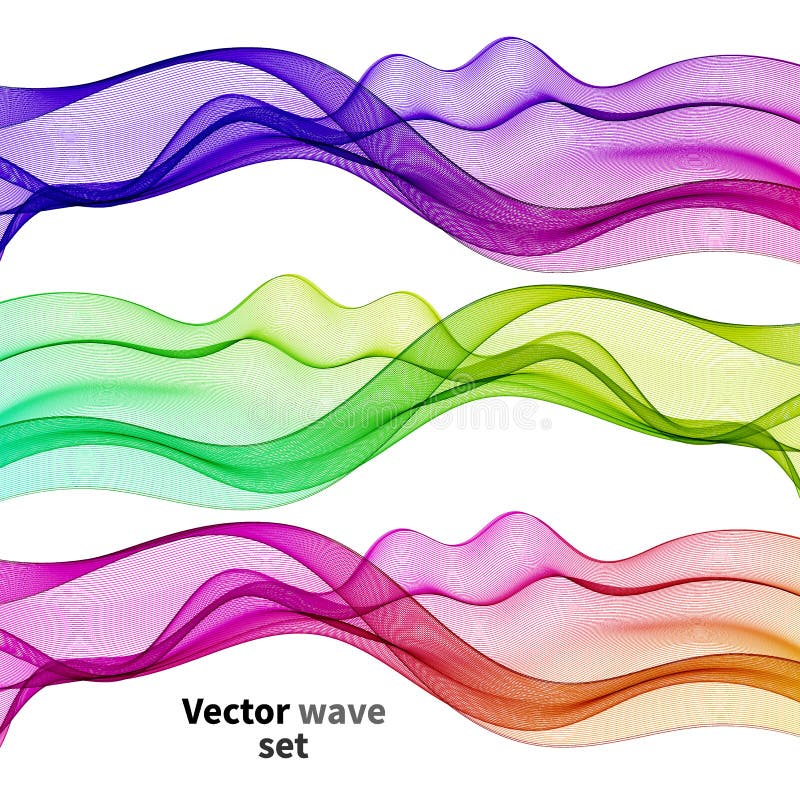 Set of Blue Green and Red Waves on White Background, Design Element ...