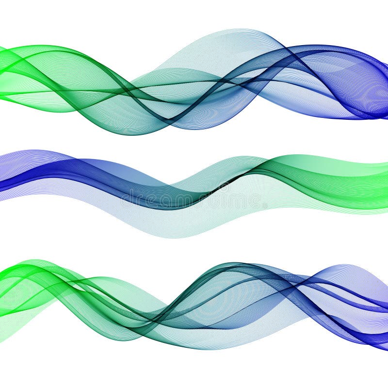 Set of Blue Green Waves, Horizontal Transparent Waves on a White ...