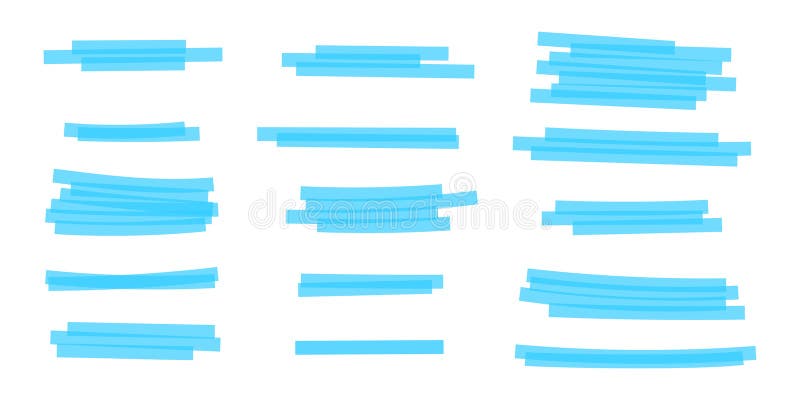Set of Blue Highlight Marker Lines. Various Transparent Hand-drawn Pen ...