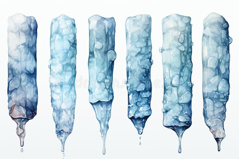 Set of Blue Icicles Isolated on White Background. 3d Illustration AI ...