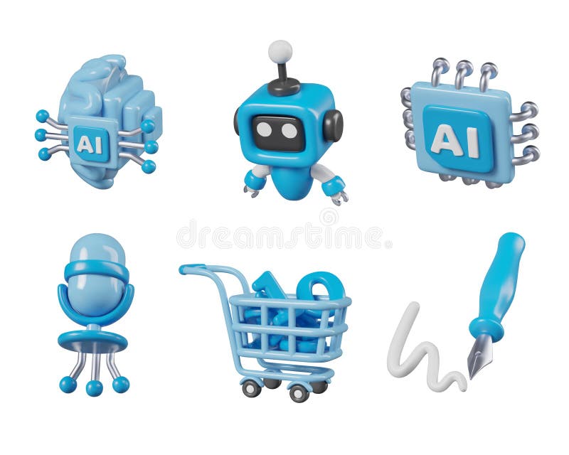 Set of Blue Icons for Modern Digital Services Design. Use of Artificial ...