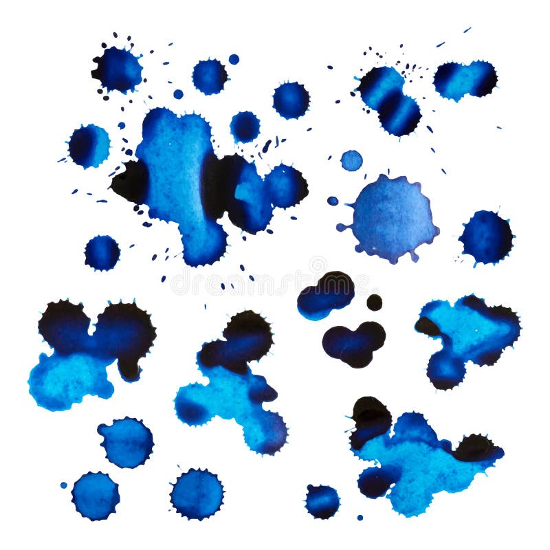 Set of Blue Ink Stains and Drops Stock Vector - Illustration of paint ...