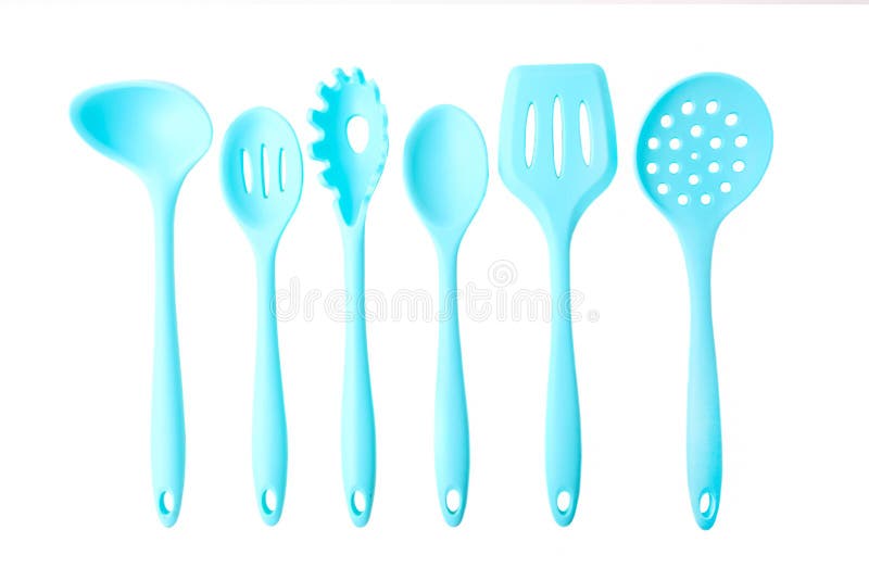 Set of Blue Nylon Kitchen Utensils and Cutting Board Stock Image ...