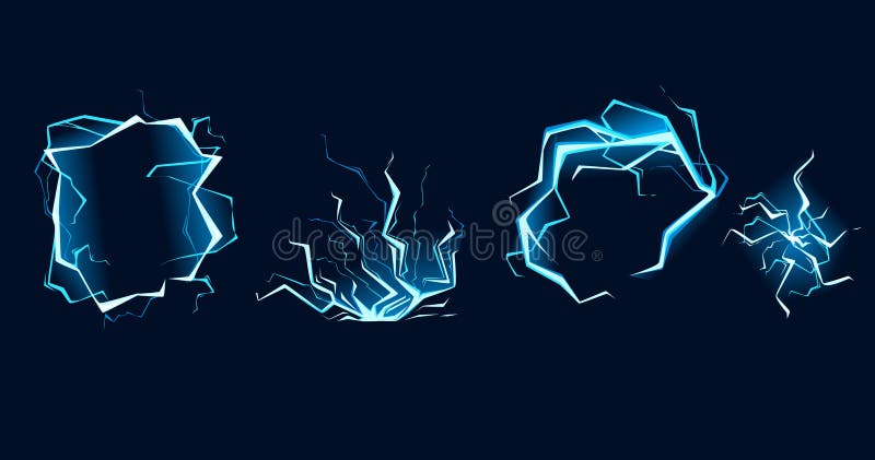 Set of Blue Lightning Hit Effect Cartoon Style Design Vector ...