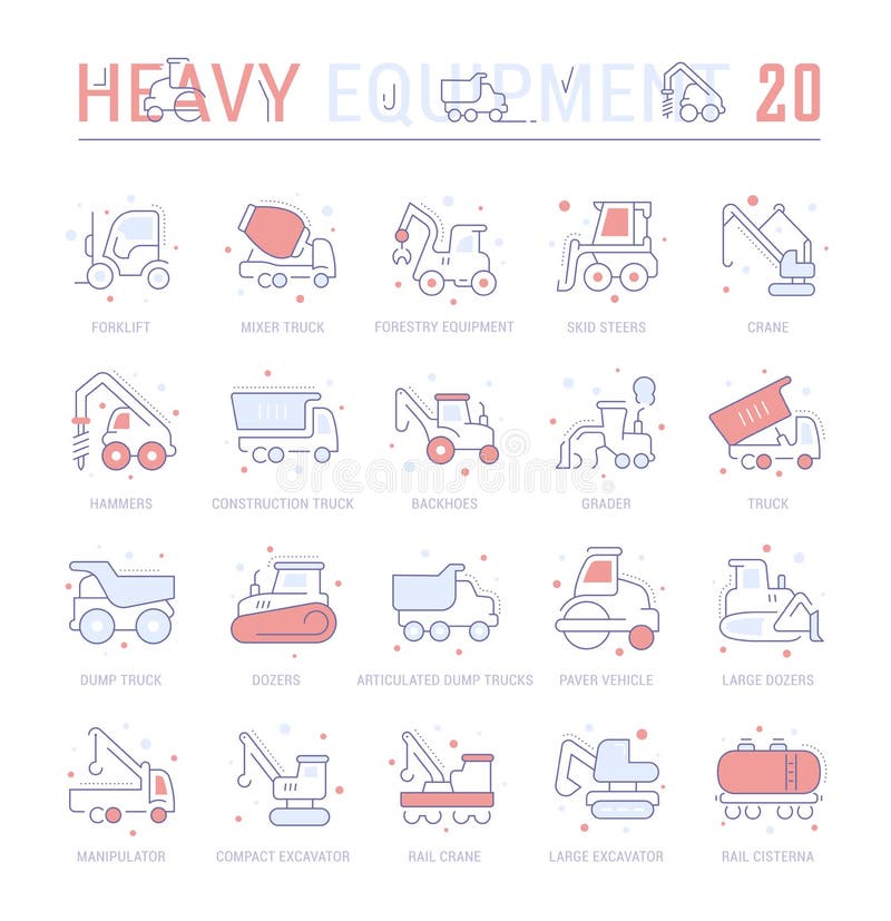Set Blue Line Icons of Heavy Equipment. Stock Illustration ...