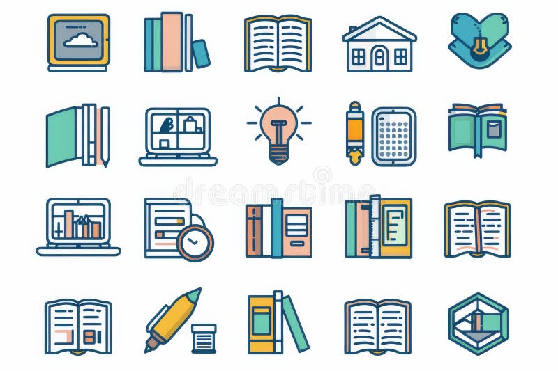 A Set of Blue Line Icons Representing Various Educational and Academic ...