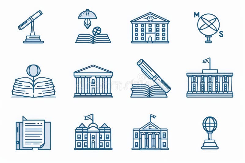 A Set of Blue Line Icons Representing Various Educational and Academic ...