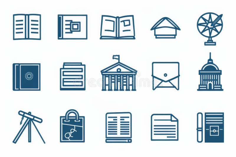 A Set of Blue Line Icons Representing Various Educational and Academic ...