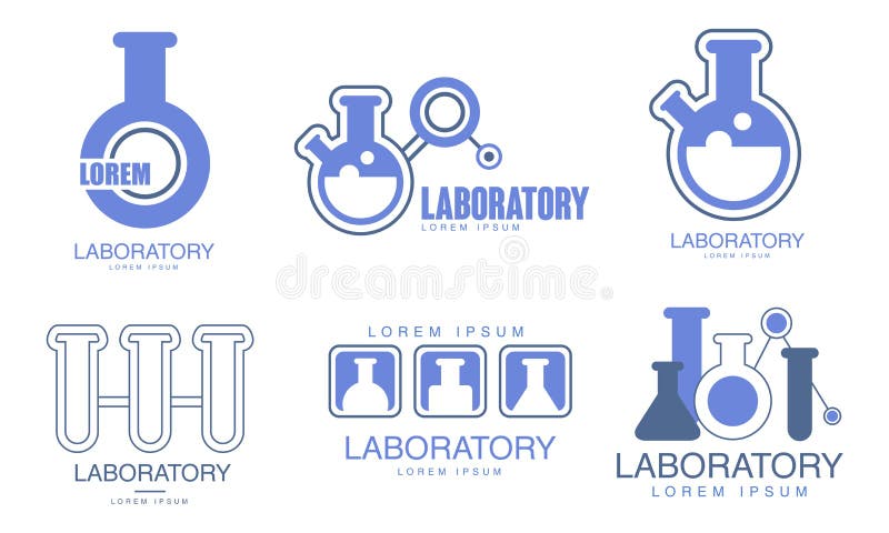 Set of Blue Logos for the Laboratory. Vector Illustration. Stock Vector ...