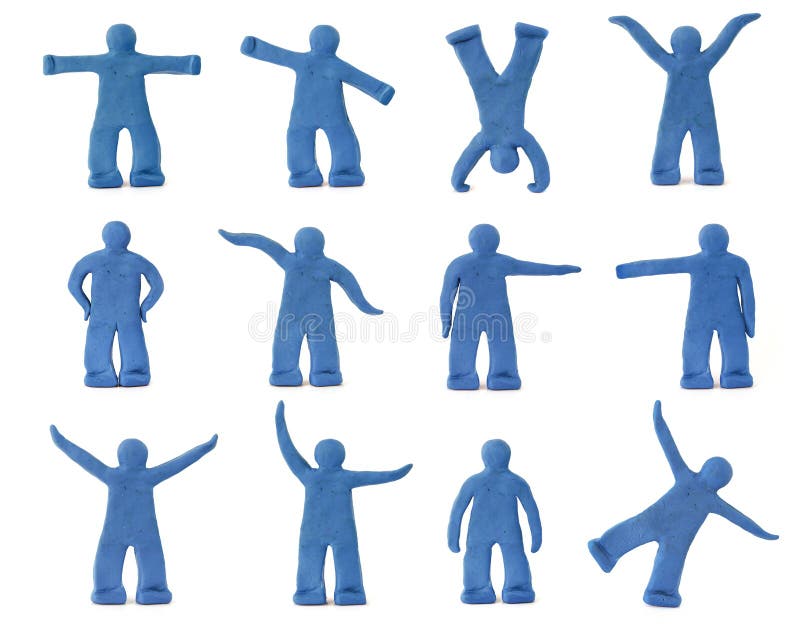 Set of Blue Man Figures Made of Clay Isolated on White Background ...