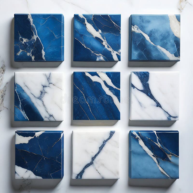 Set of Blue Marble Tiles with Natural Pattern. 3d Render Stock ...