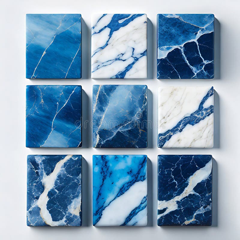 Set of Blue Marble Tiles with Natural Pattern. 3d Render Stock ...