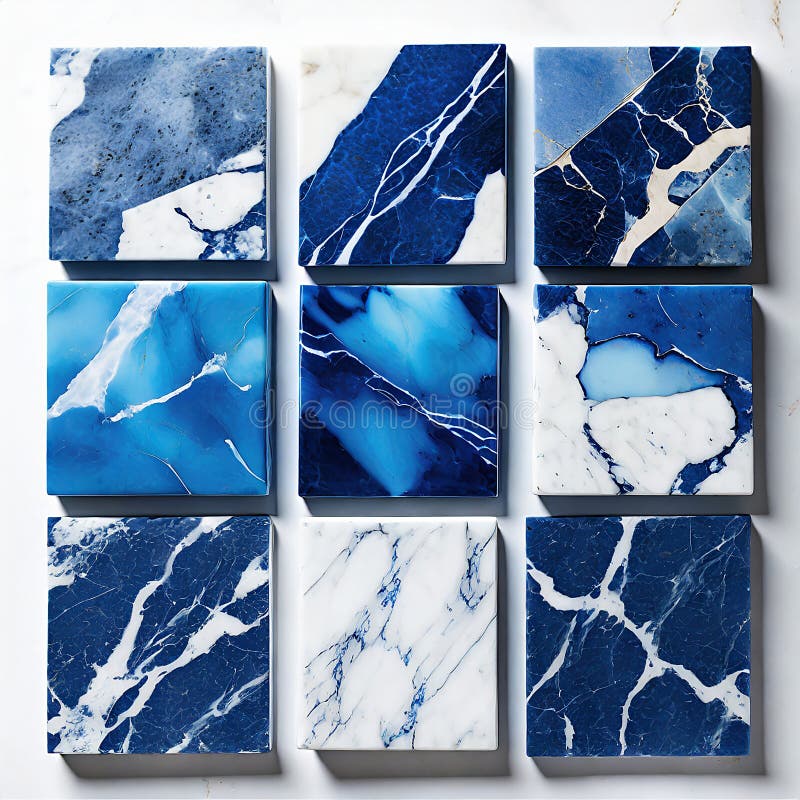 Set of Blue Marble Tiles with Natural Pattern. 3d Render Stock ...