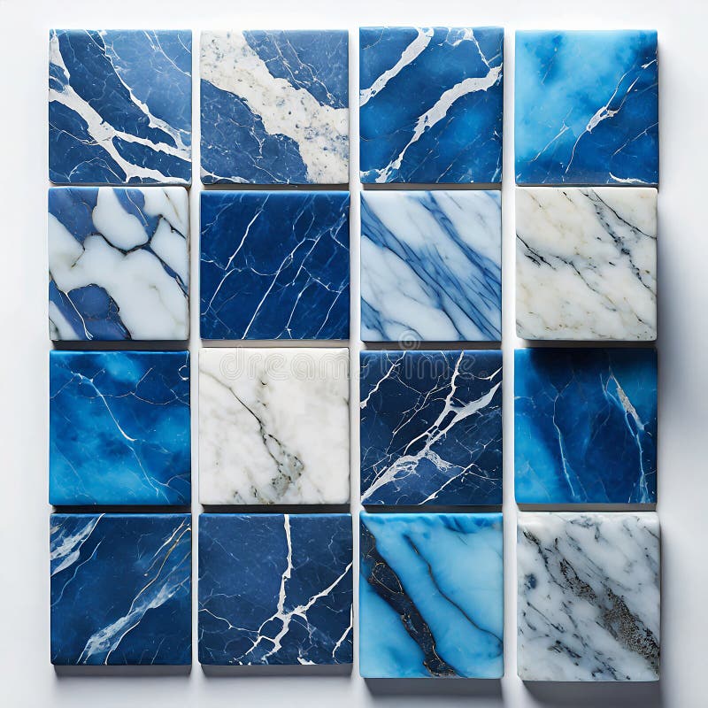 Set of Blue Marble Tiles with Natural Pattern. 3d Render Stock ...