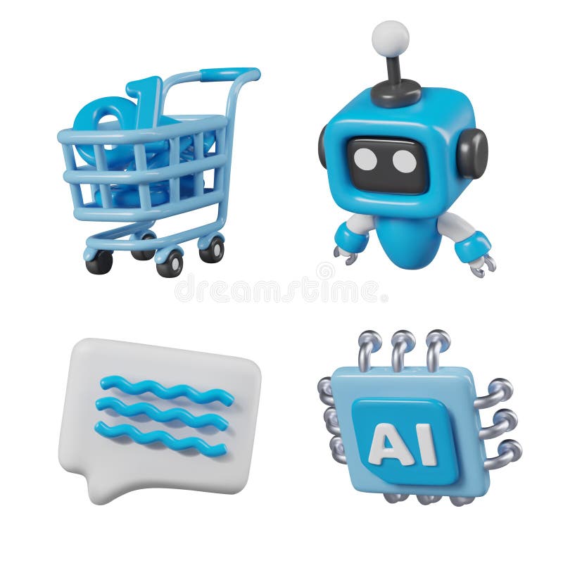 Set of Blue Objects for Artificial Intelligence Concepts. Basic ...