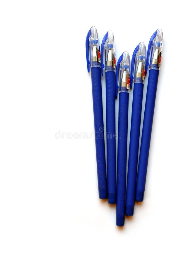 Blue Pens and One Yellow Pen in Metal Holder. Individuality Concept ...