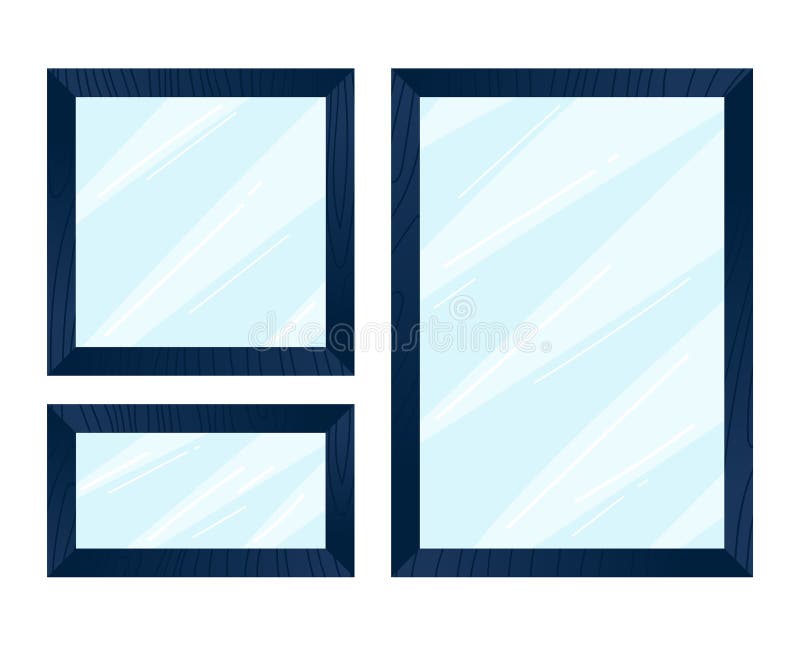 Set of Blue Picture Frames with Clear Glass. Rectangular and Square ...