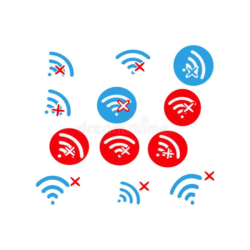 Set of Blue Red Alert Wifi Disconnect Not Working Icon Vector Stock ...