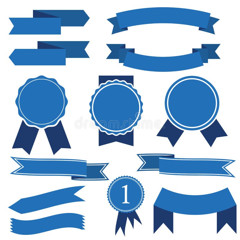Set of Blue Ribbon Banner Icon Stock Illustration - Illustration of ...