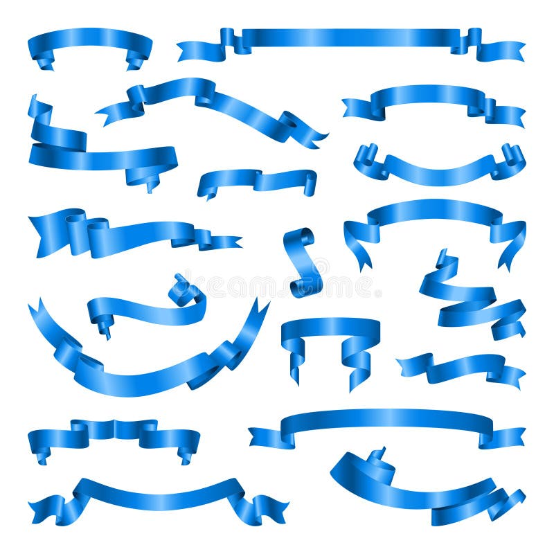 Set of Blue Ribbons. Collection of Banner. Vector Illustration. Stock ...