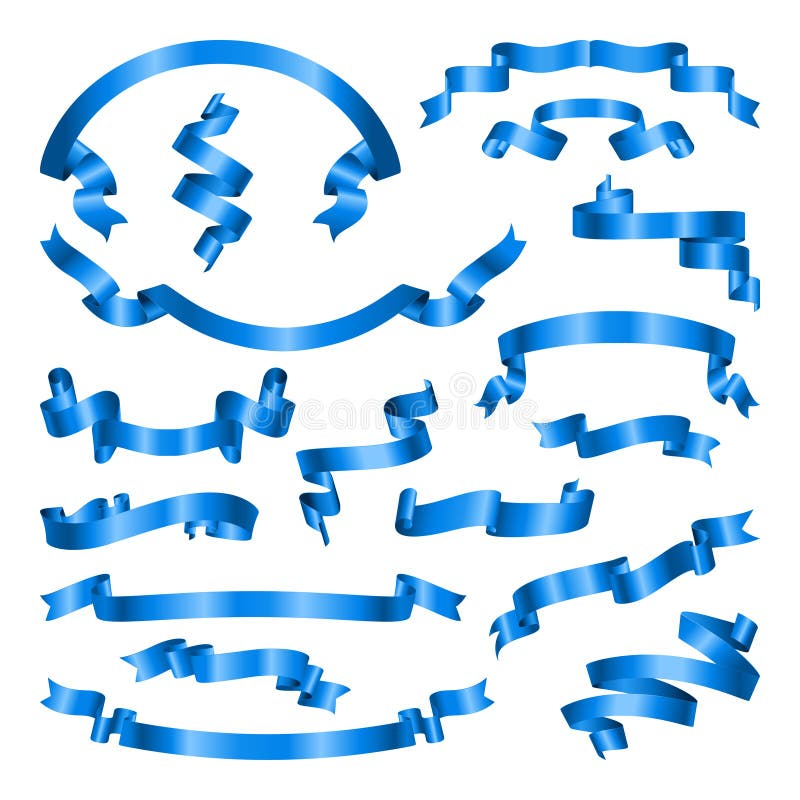 Set of Blue Ribbons. Collection of Banner. Vector Illustration. Stock ...