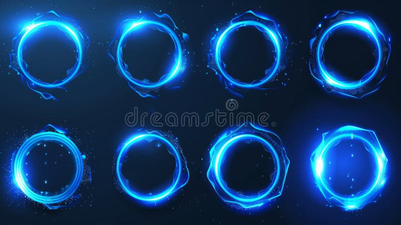 A Set of Blue Round Frames Isolated on Transparent Background. Modern ...