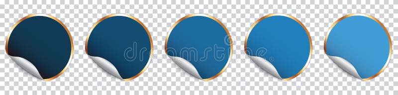 Set of Blue Round Sticker Banner with Golden Frame on Transparent ...