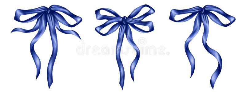 A Set of Blue Satin Bows Made of Thin Smooth Ribbon. Digital ...