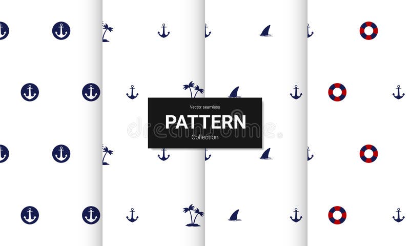 Set of Blue Seamless Patterns. Vector Seamless Nautical Textures Stock Illustration ...